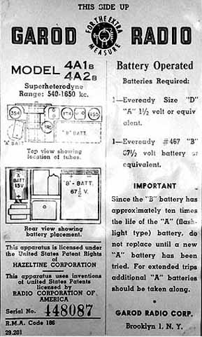 GAROD Superheterodyne RADIO 真空管式 ポータブル ラジオ Model:4A1B ＜ラジオ少年の博物館＞